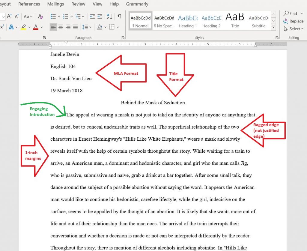 Student Essay Example 2 (Literary Analysis) in MLA – The RoughWriter's ...